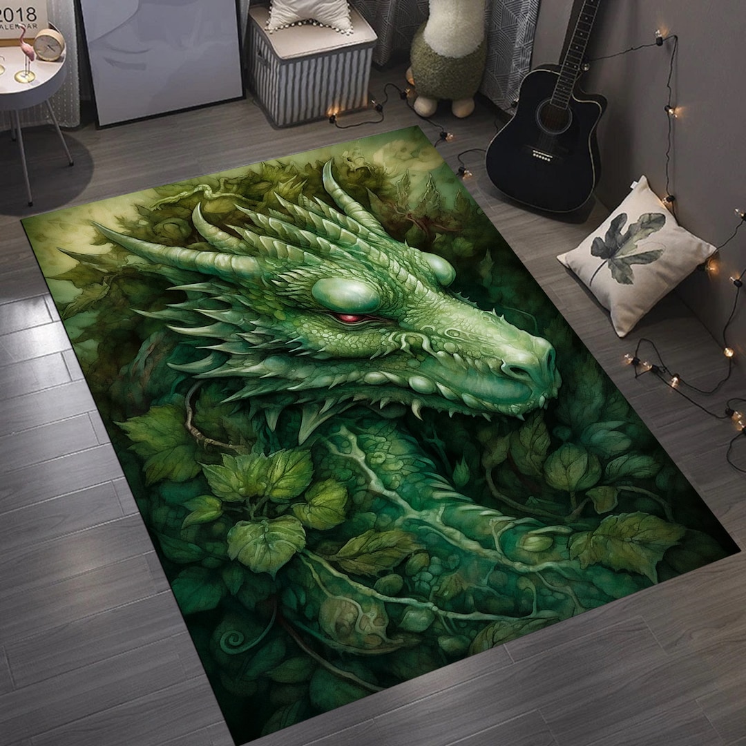 Dragon, Dragon Pattern Rug, Green Dragon Rug, Dungeons Dragons Rug ...