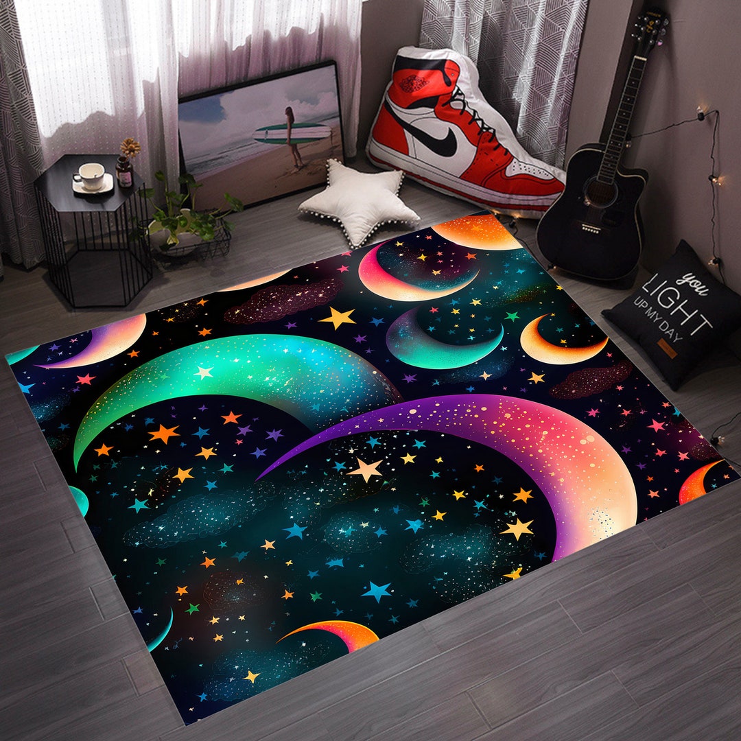 Space Rug Galaxy Rug Planet Rug Neon Moon Rug Space - Etsy