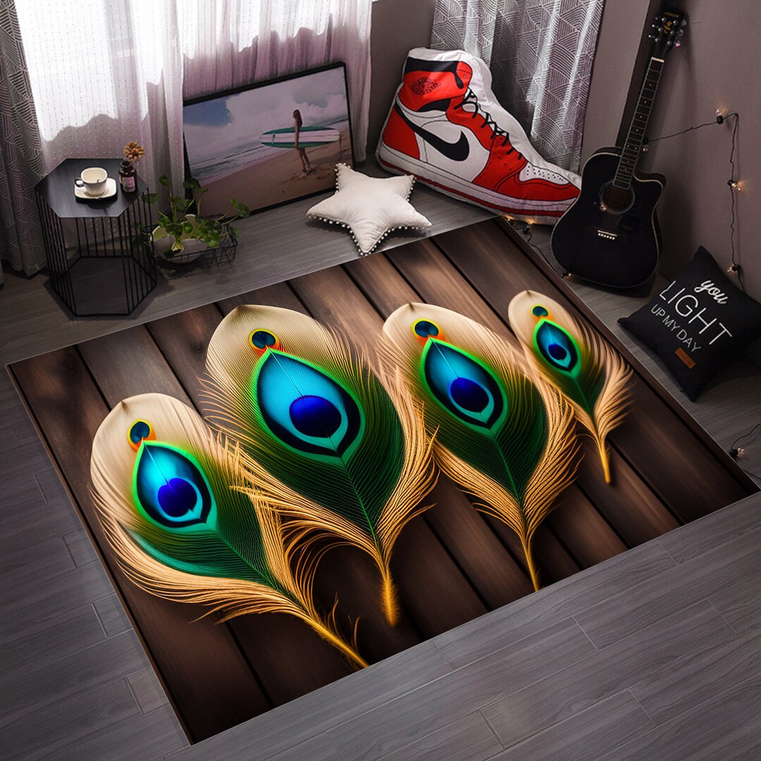 Peacock Rug, Peacock Patterned Rug, Animal Decor Rug, Decorative Rug ...
