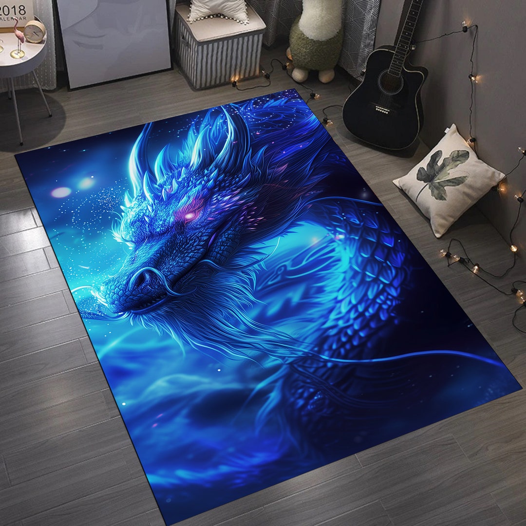 Dragon, Dragon Pattern Rug, Blue Dragon Rug, Dungeons Dragons Rug ...