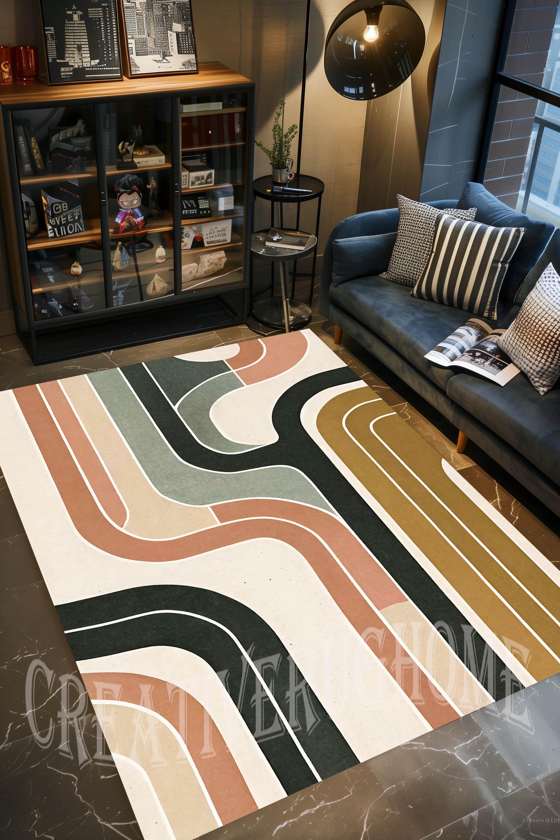Abstract Mid Century Modern Rug, Retro Lines Area Rug - Etsy