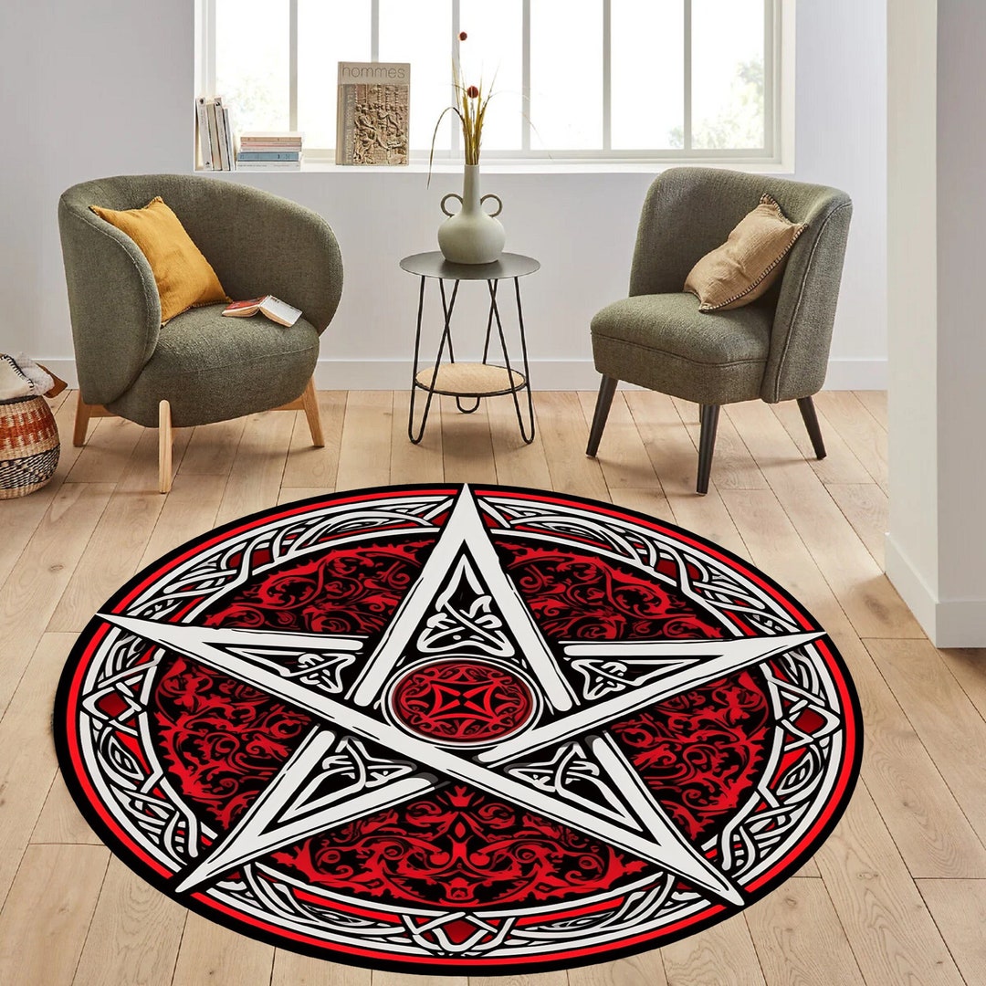 Pentagram Rug, Pentagram Round Rug, Protection Symbol Rug, Gothic ...