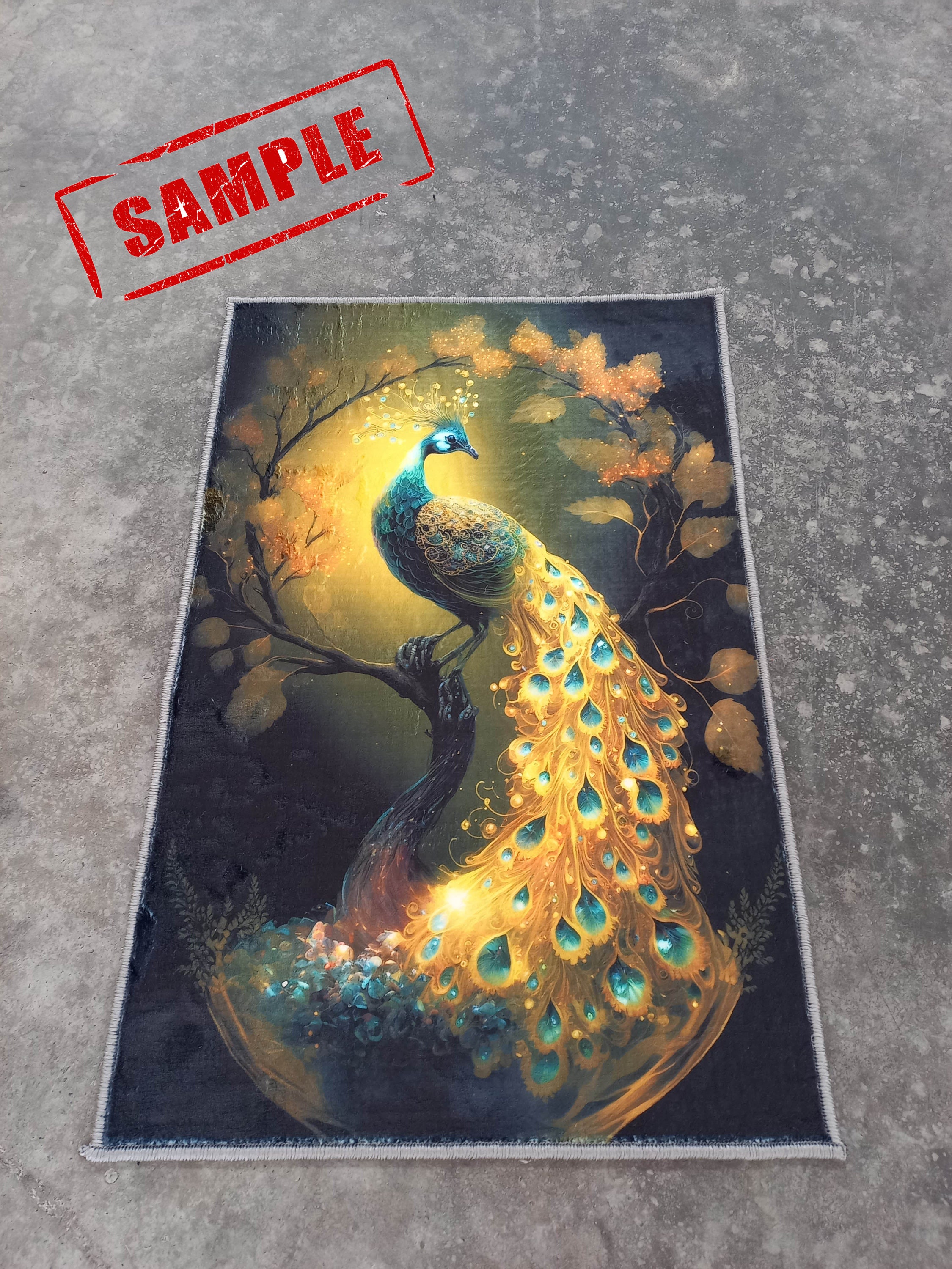 Peacock Rug, Peacock Patterned Rug, Animal Decor Rug, Decorative Rug ...