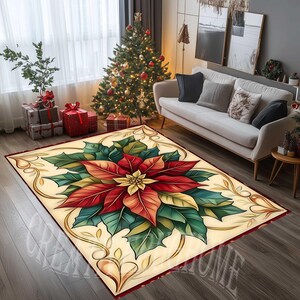 Poinsettia Rug, Red Poinsettia Rug, Poinsettia Area Rug, Christmas Rug ...
