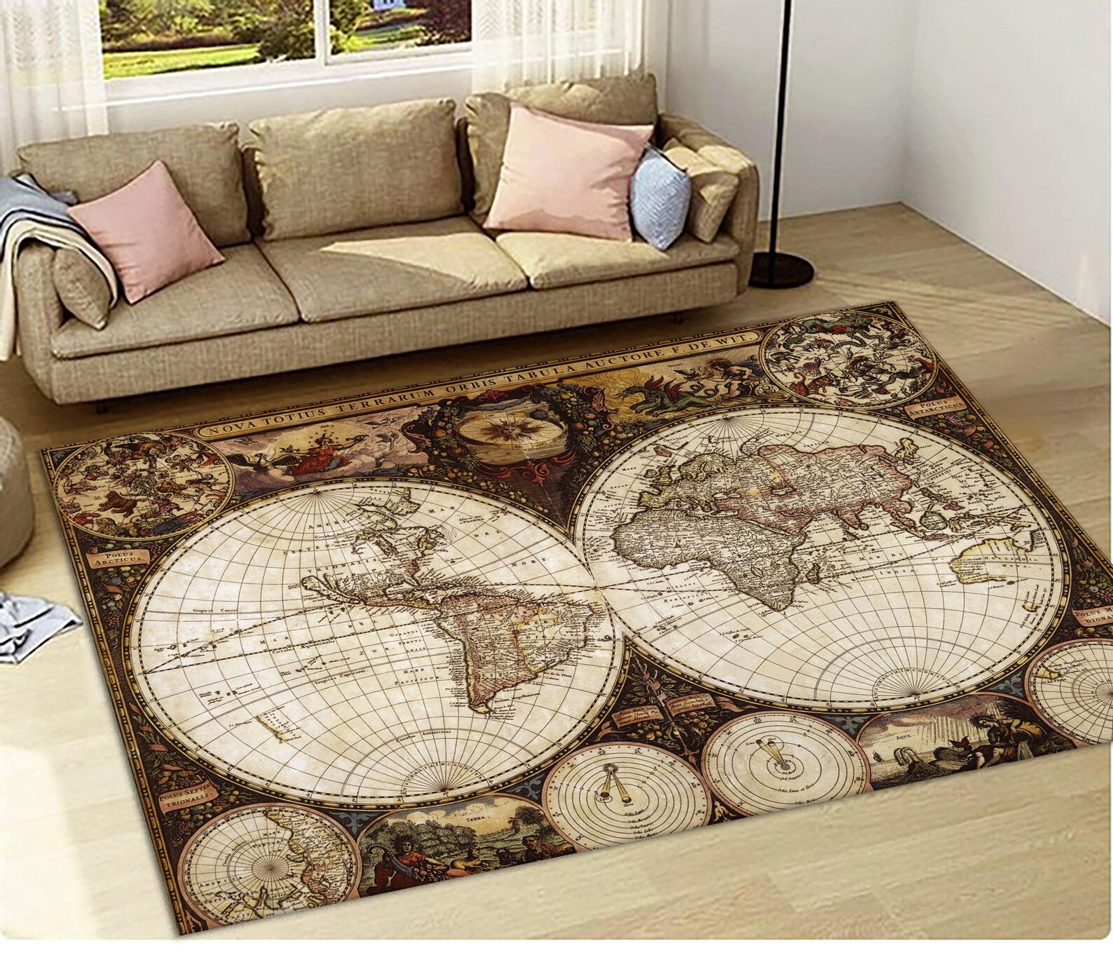 Vintage World Map Rug, Geography Home Decor Carpet - Etsy