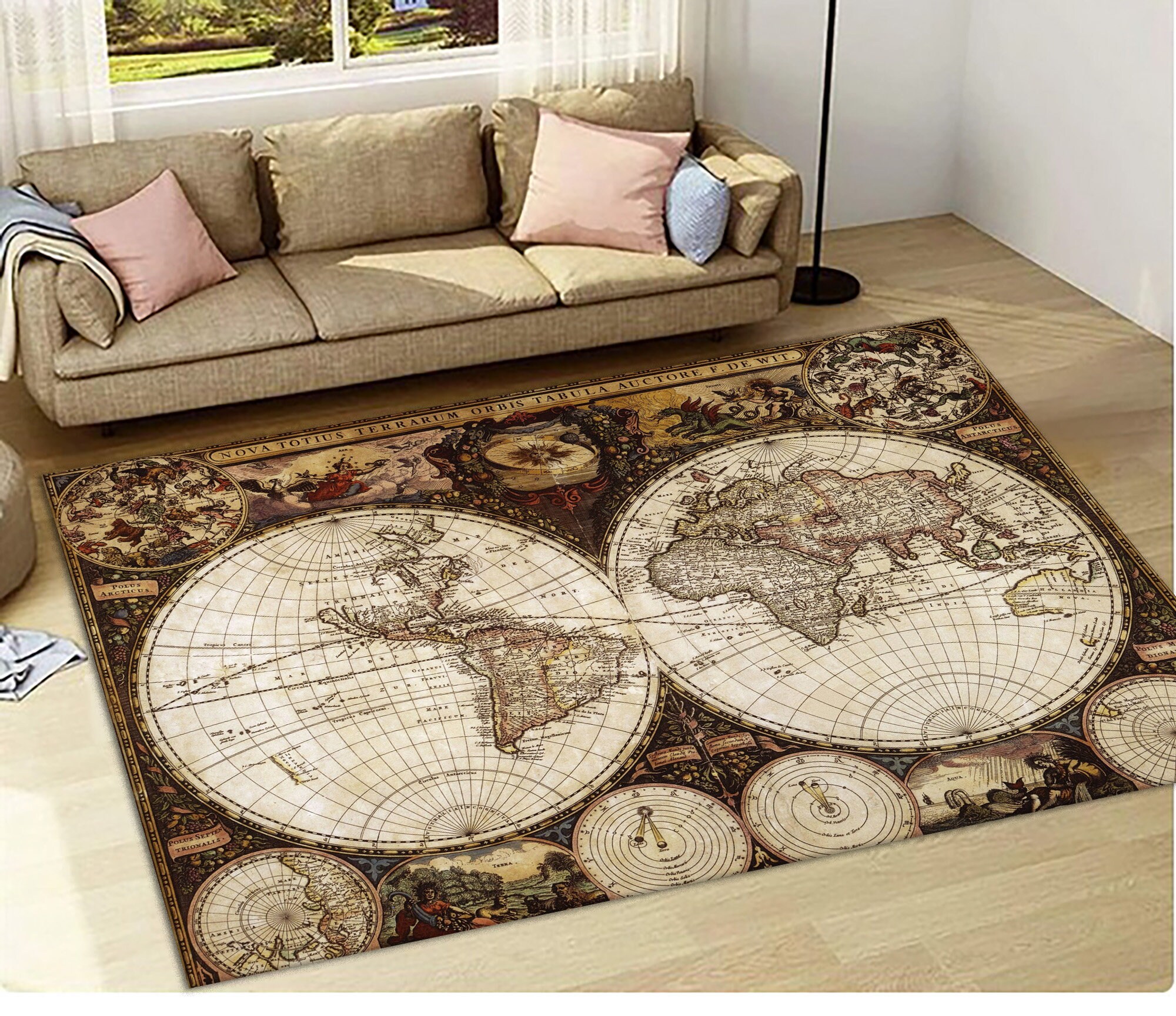 Map Rug, Map Themed Rug, World Map Rug, Map Rugs, Area Carpet, Vintage ...