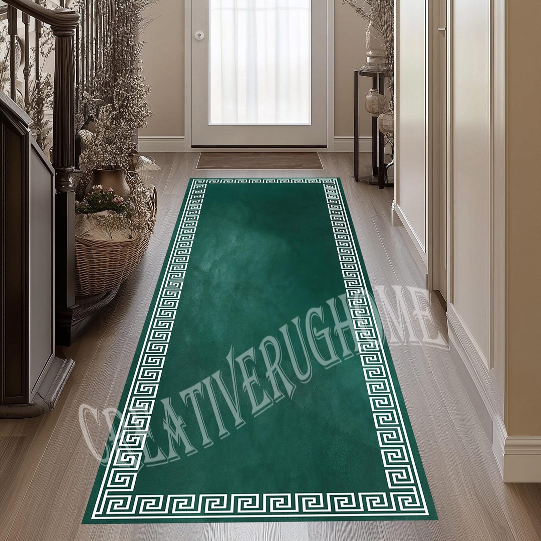 White Green Greek Rug, Greek Runner Rug,greek Pattern Rug,greek Motifs ...