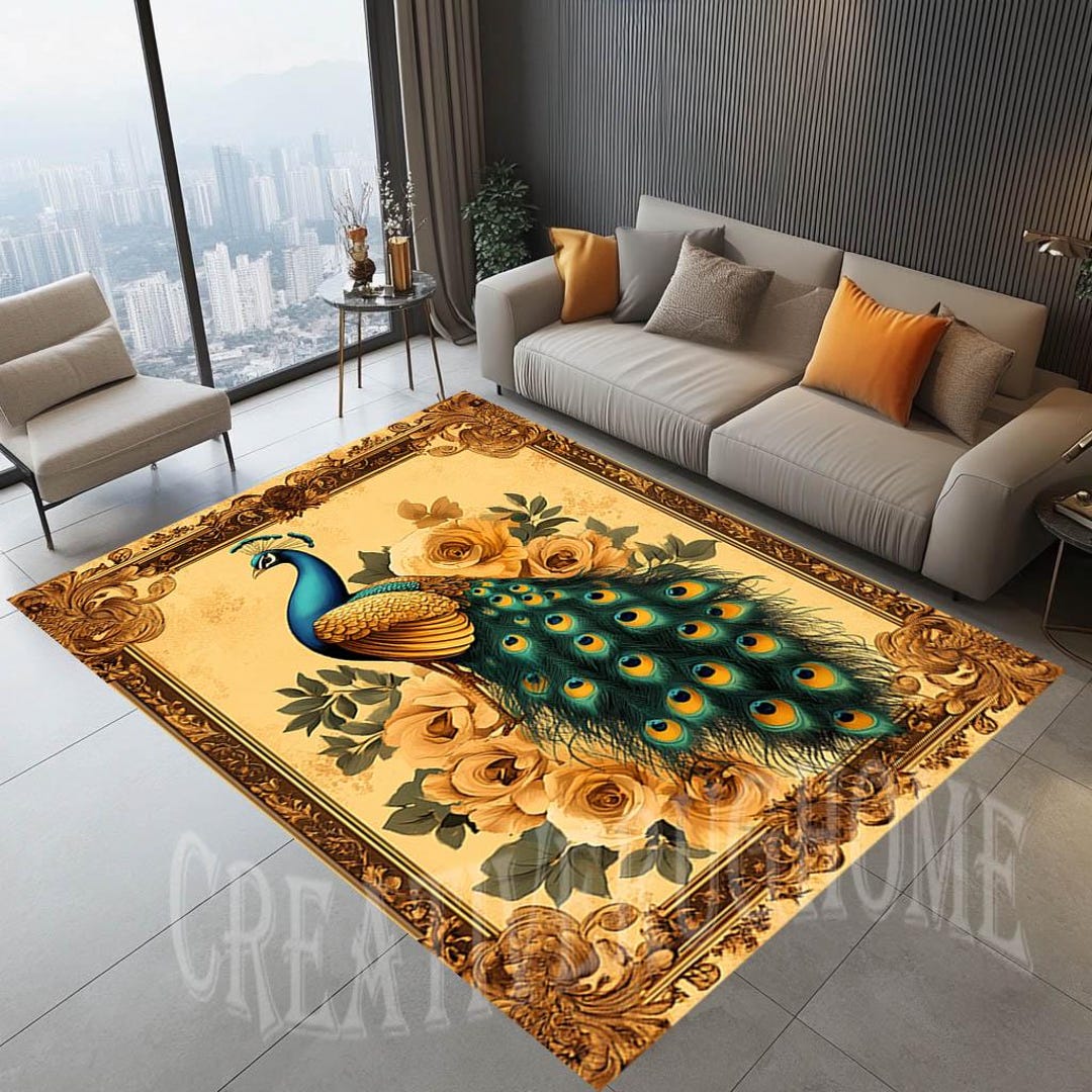 Peacock Rug, Peacock Patterned Rug, Animal Decor Rug, Decorative Rug ...