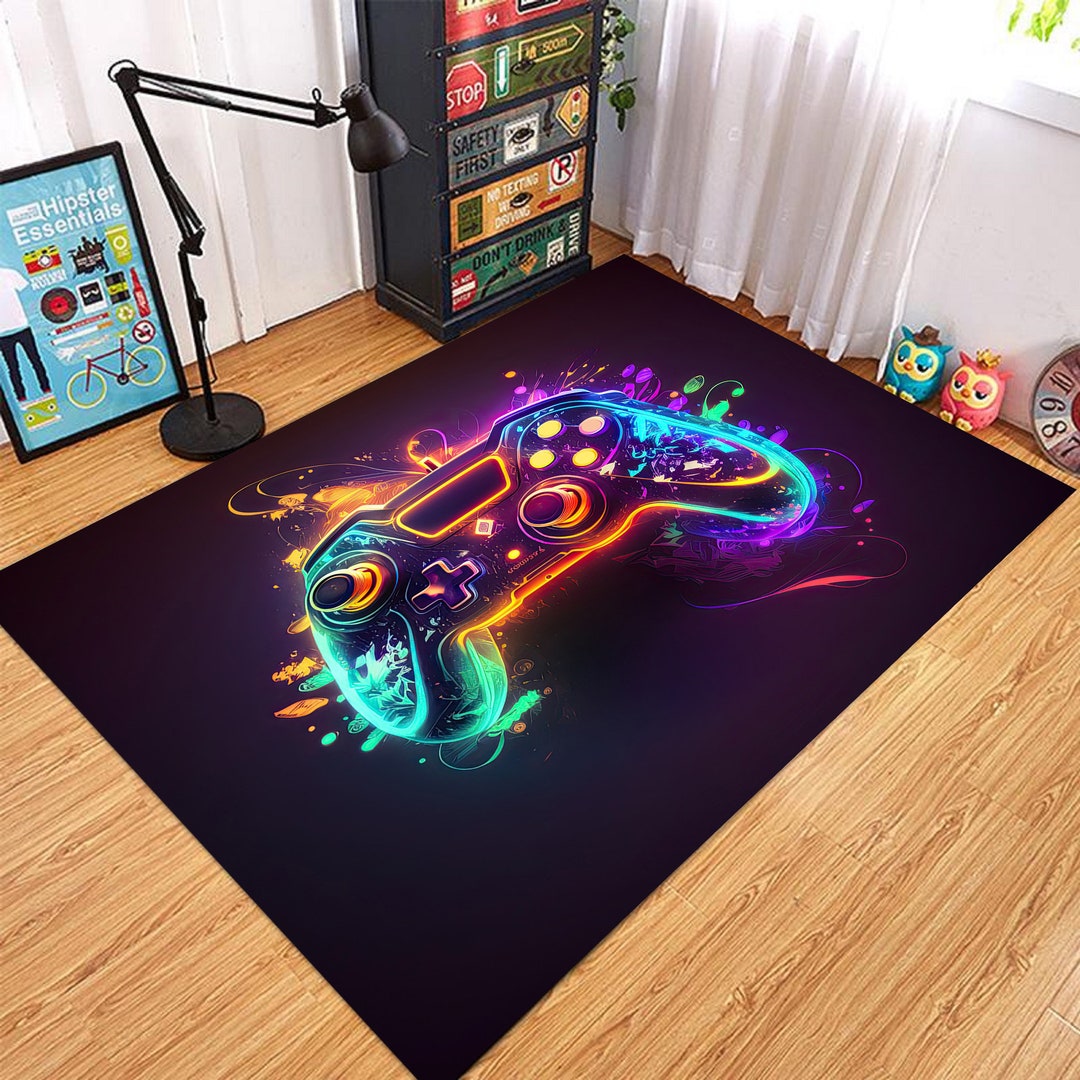 Game Rug, Game Controller Rug, Game Room Rug, Neon Game Rug, Game Decor ...