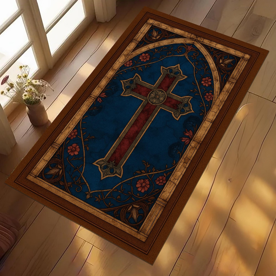 Personalized Catholic Prayer Rug, Cross and Dove Design - Etsy