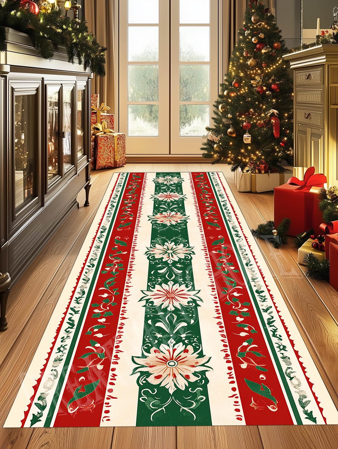 Christmas Rug,poinsettia Rug,christmas Ornament Rug,snowflake Runner ...