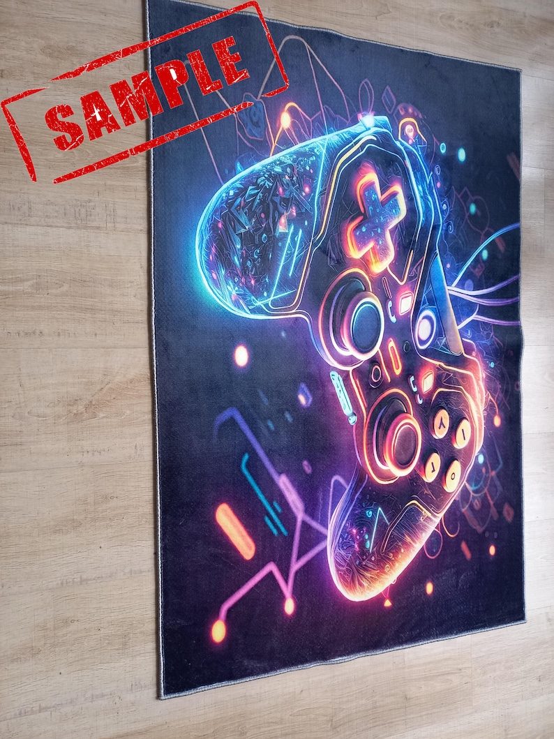 Neon Game Controller Rug, Modern Gamer Room Decor - Etsy