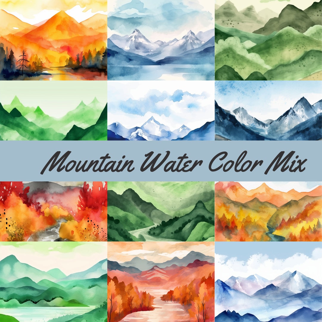 Water Color Mountain Digital Papers - 12 Variations - Fall, Snowy ...