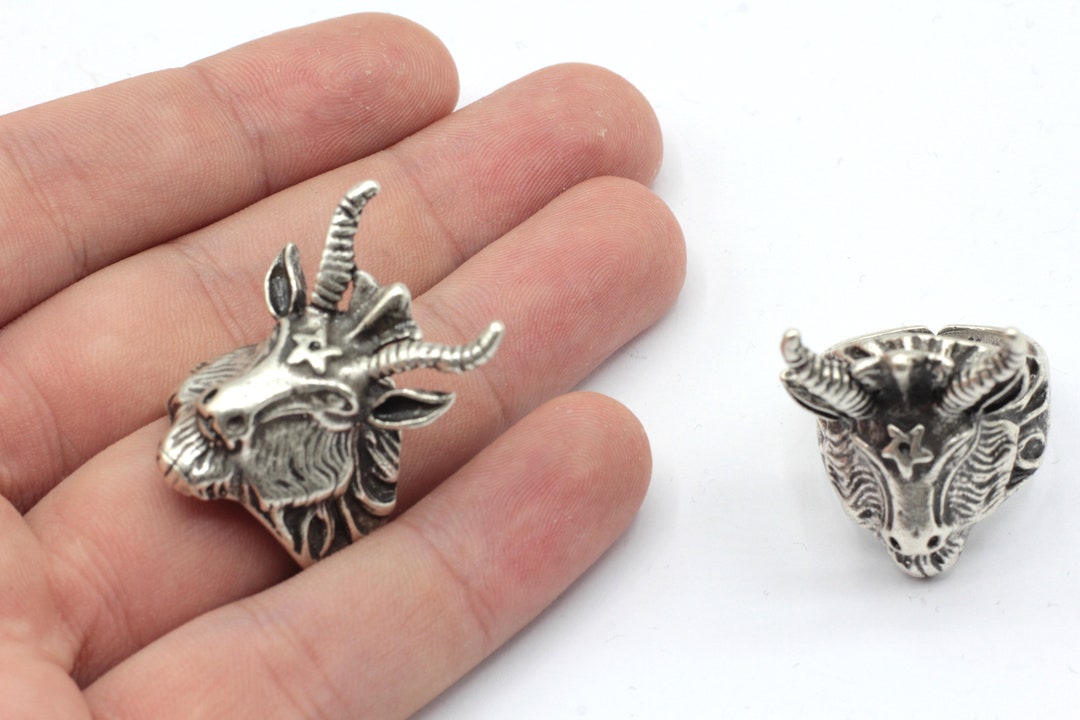 Antique Silver Adjustable Satanic Ram Ring, Baphomet Ring, Devil Goat ...
