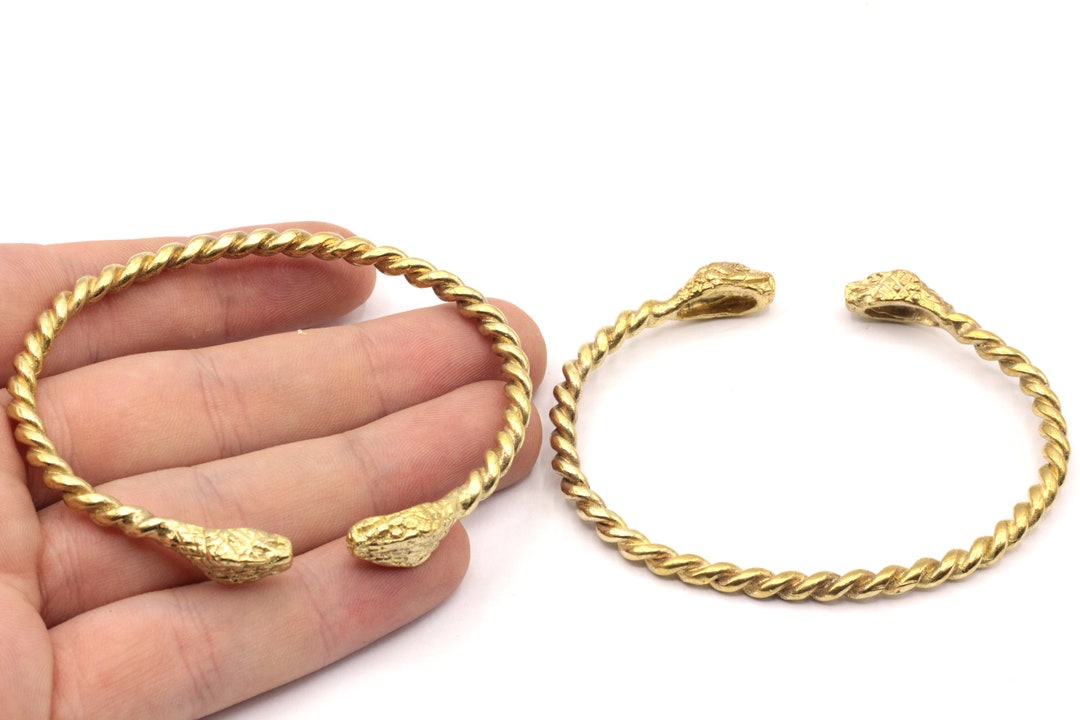 65mm Raw Brass Adjustable Snake Bracelet, Double Snake Head Bracelet ...