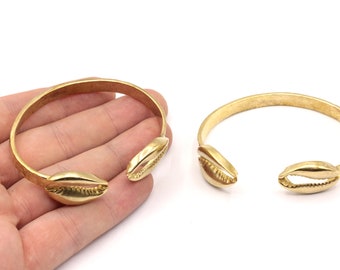 65mm Raw Brass Adjustable Sea Shell Bracelet, Brass Cowrie Bracelet, Sea Shell Cuff, Brass ...