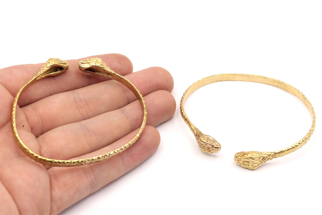 65mm Raw Brass Adjustable Snake Bracelet, Double Snake Head Bracelet ...