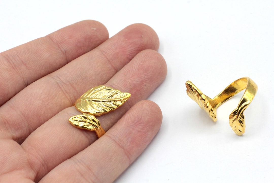24k Shiny Gold Adjustable Leaf Wrap Ring, Leaf Ring, Wrap Ring, Gold Leaves Ring, Adjustable ...