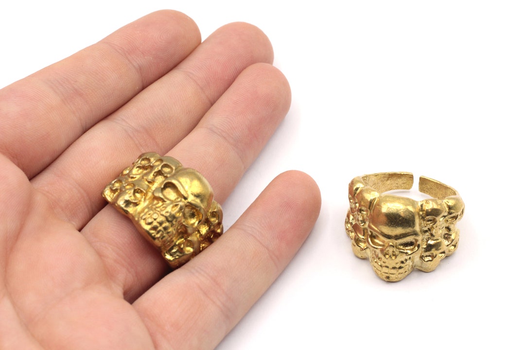 Brass Adjustable Skulls Ring, Brass Skull Ring, Brass Ring, Skull Ring ...