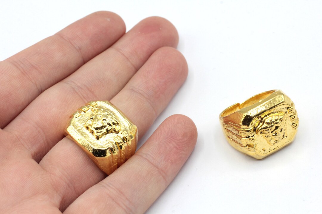 24k Shiny Gold Adjustable Face Ring Face Signet Ring - Etsy
