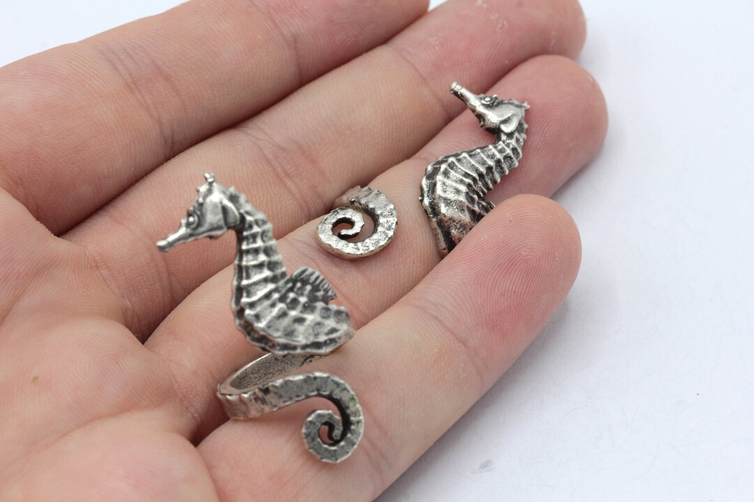 Antique Silver Adjustable Seahorse Ring, Seahorse Wrap Ring, Sea Animal ...