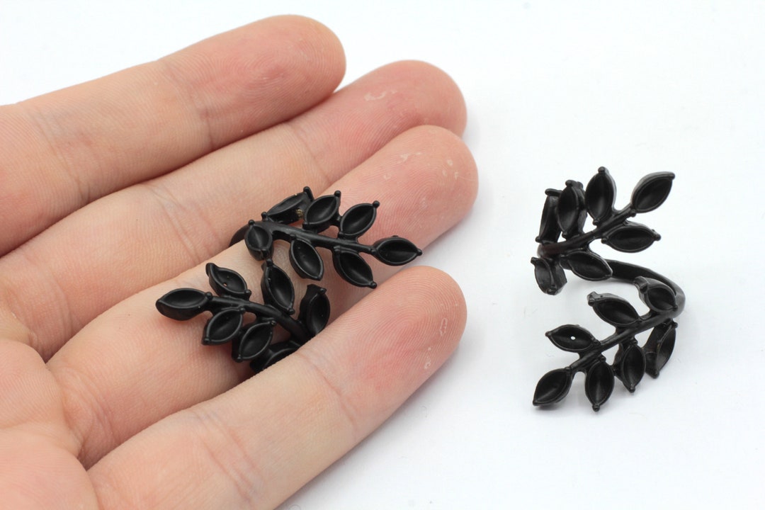 Black Adjustable Leaf Wrap Ring, Leaf Bezel Ring, Wrap Ring, Leaves ...