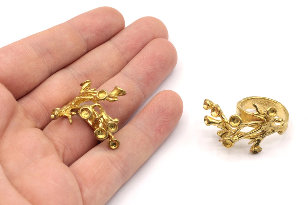 Brass Adjustable Branch Blank Bezel Ring, Round Bezel Ring, Leaves Ring ...