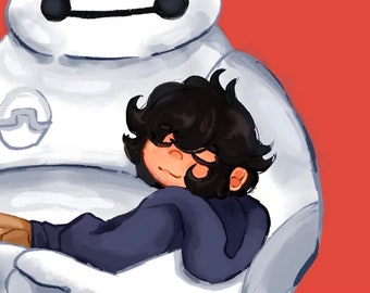 Warm Hug (hiro and Baymax, Portrait, Purple Gradient Background) Art ...