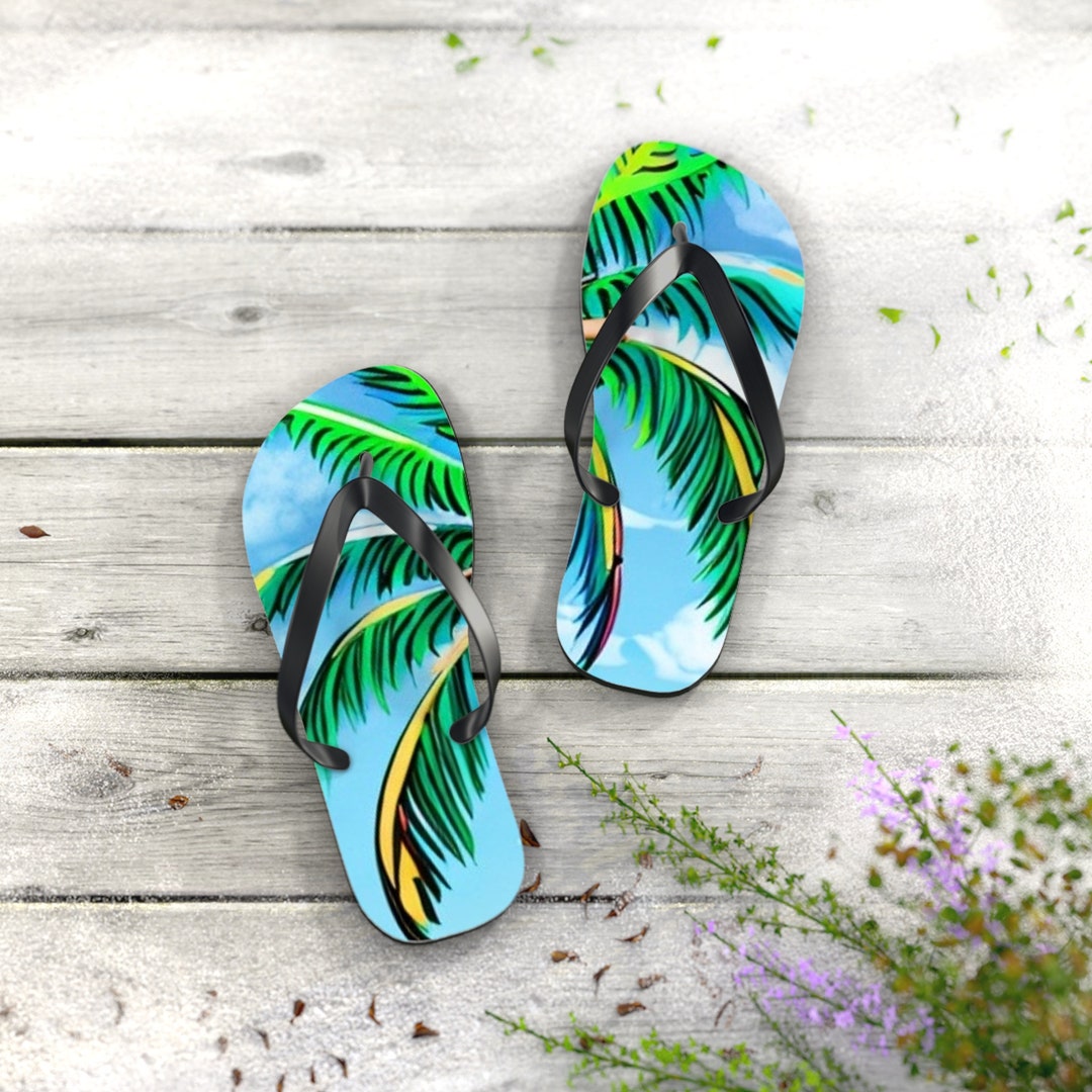 Tropical Palm Tree Flip Flops | Beach Sandals | Vacation Footwear ...