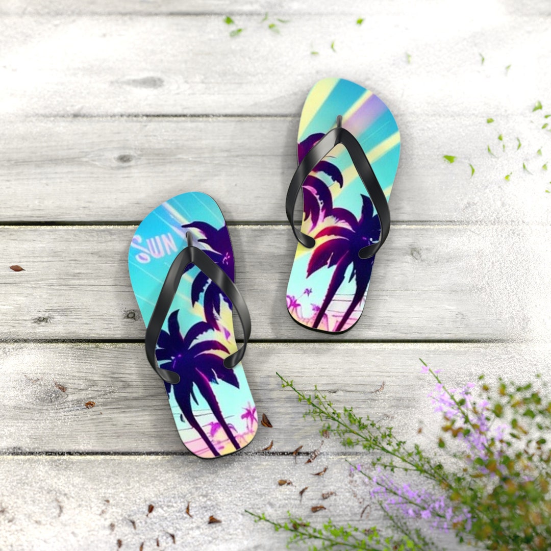 Tropical Palm Tree Flip Flops | Beach Sandals | Vacation Footwear ...