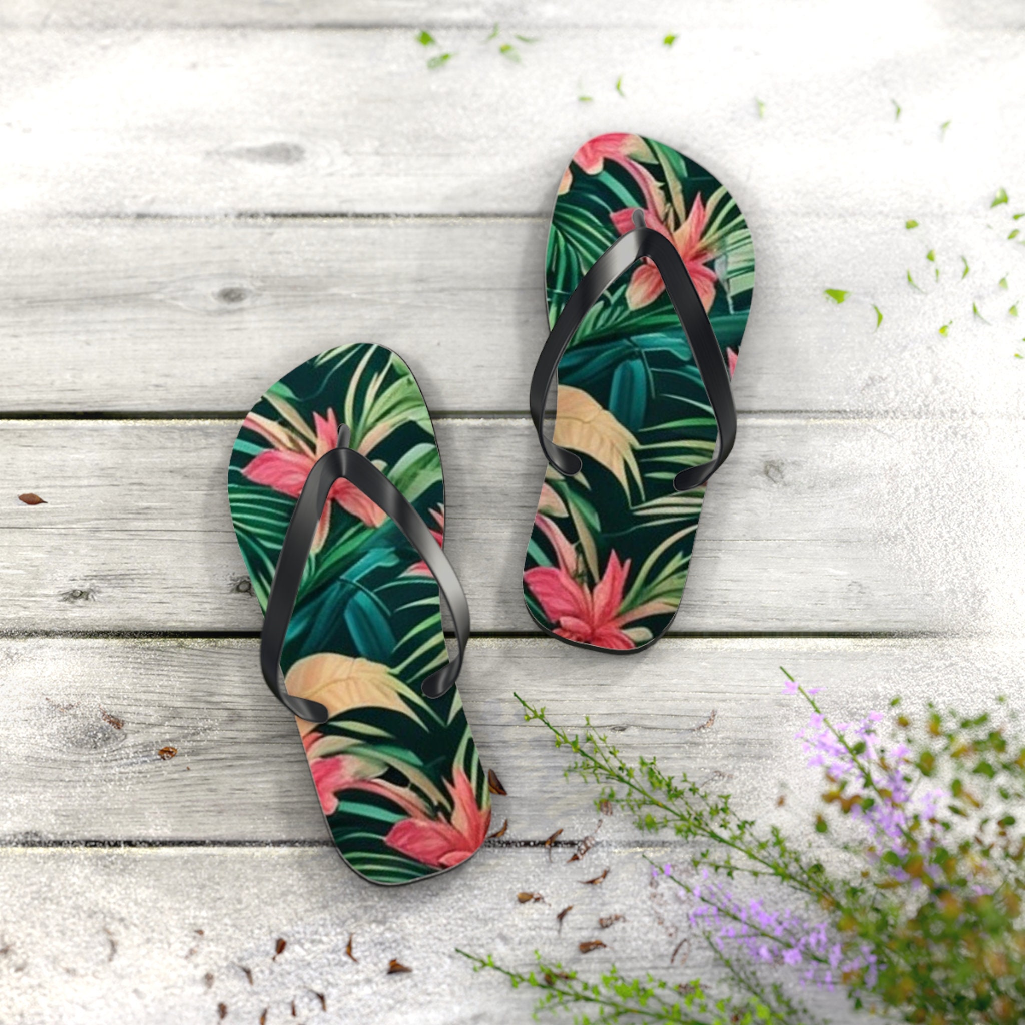 Tropical Palm Tree Flip Flops Beach Sandals Vacation Footwear Summer ...
