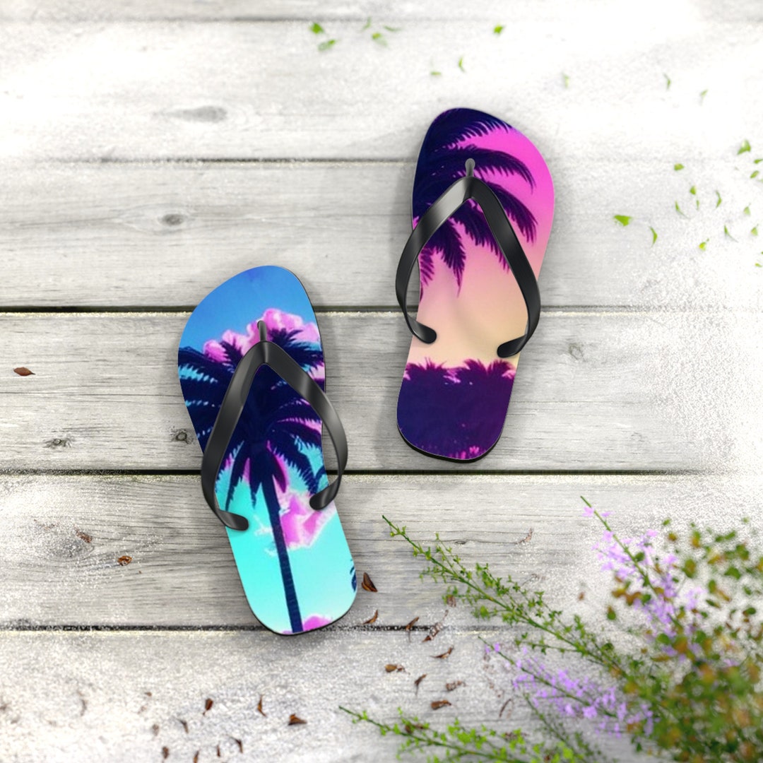 Tropical Palm Tree Style Flip Flops | Beach Sandals | Vacation Footwear ...