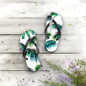 Tropical Palm Tree Flip Flops | Beach Sandals | Vacation Footwear ...