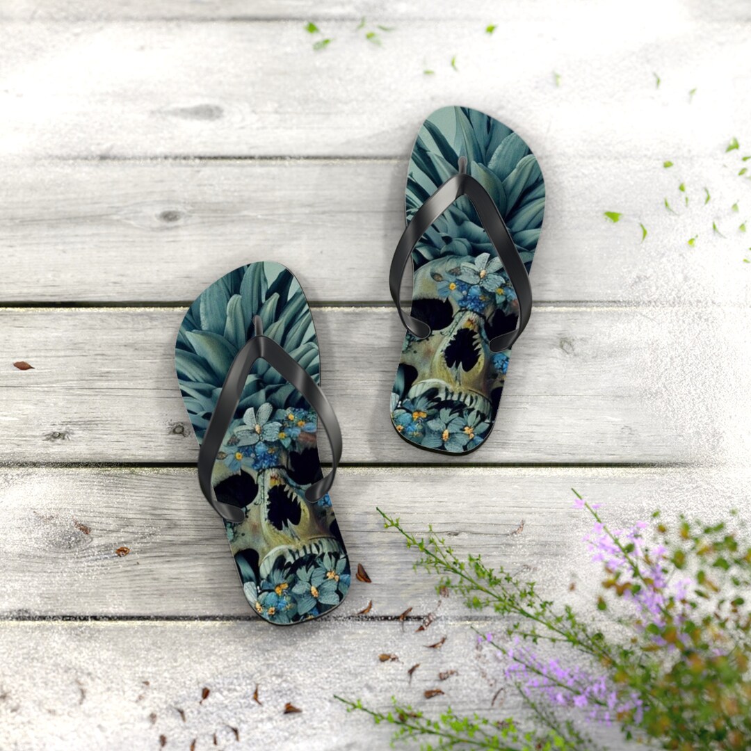 Tropical Pineapple Skull Flip Flops | Beach Sandals | Vacation Footwear ...