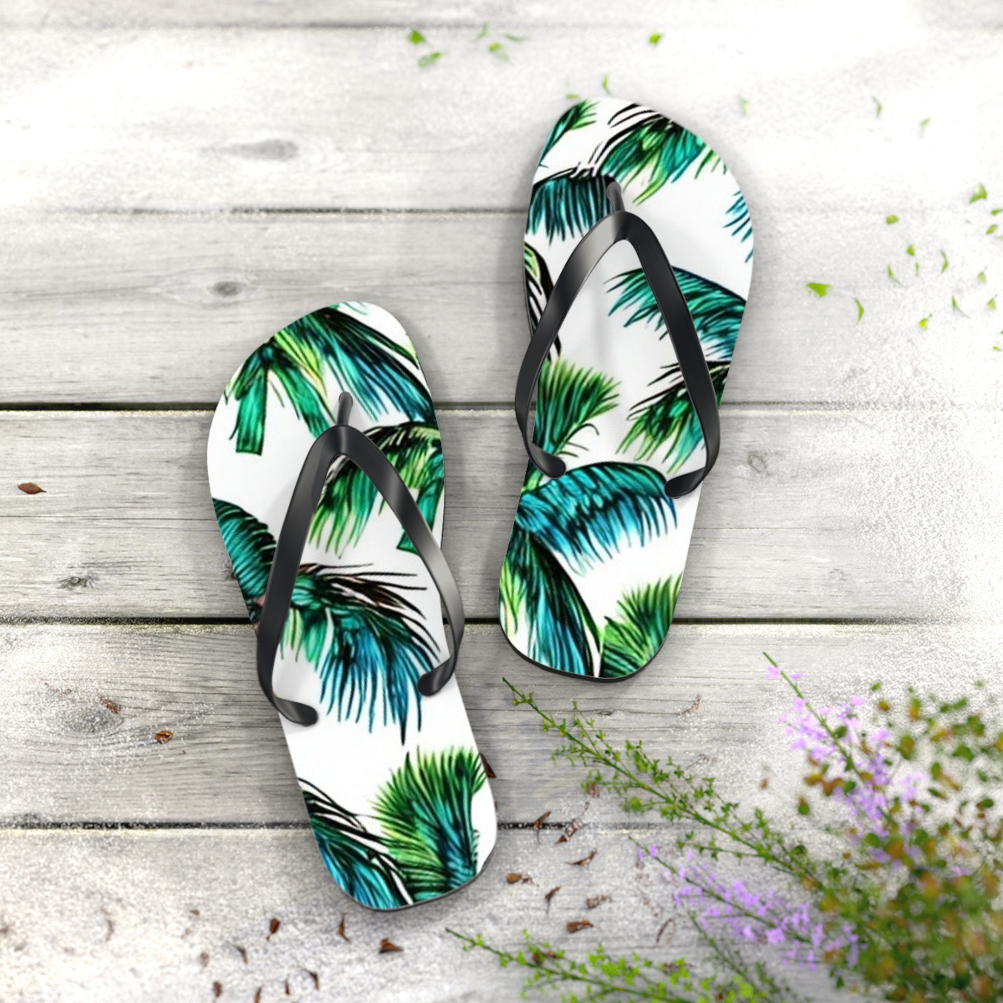 Tropical Palm Tree Flip Flops Beach Sandals Vacation Footwear Summer ...