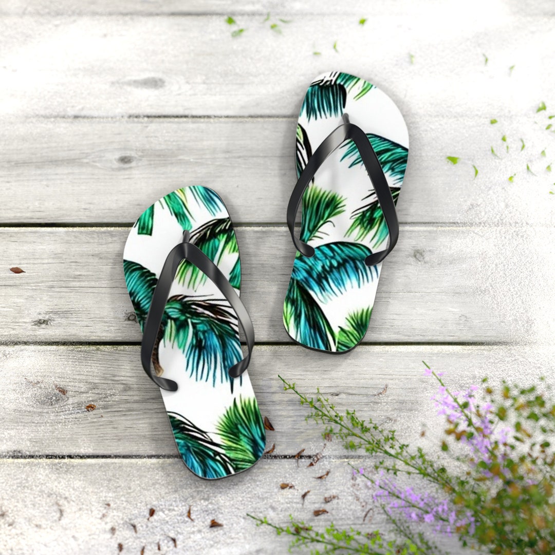 Tropical Palm Tree Flip Flops | Beach Sandals | Vacation Footwear ...