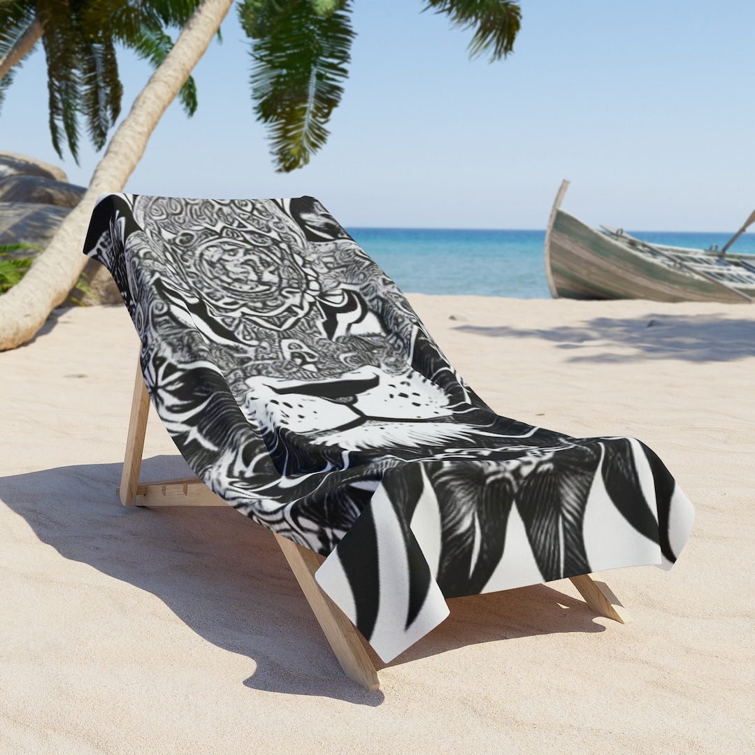 Tribal Lion Beach Towel | Minimalist Polyester and Cotton Fabric Beach ...