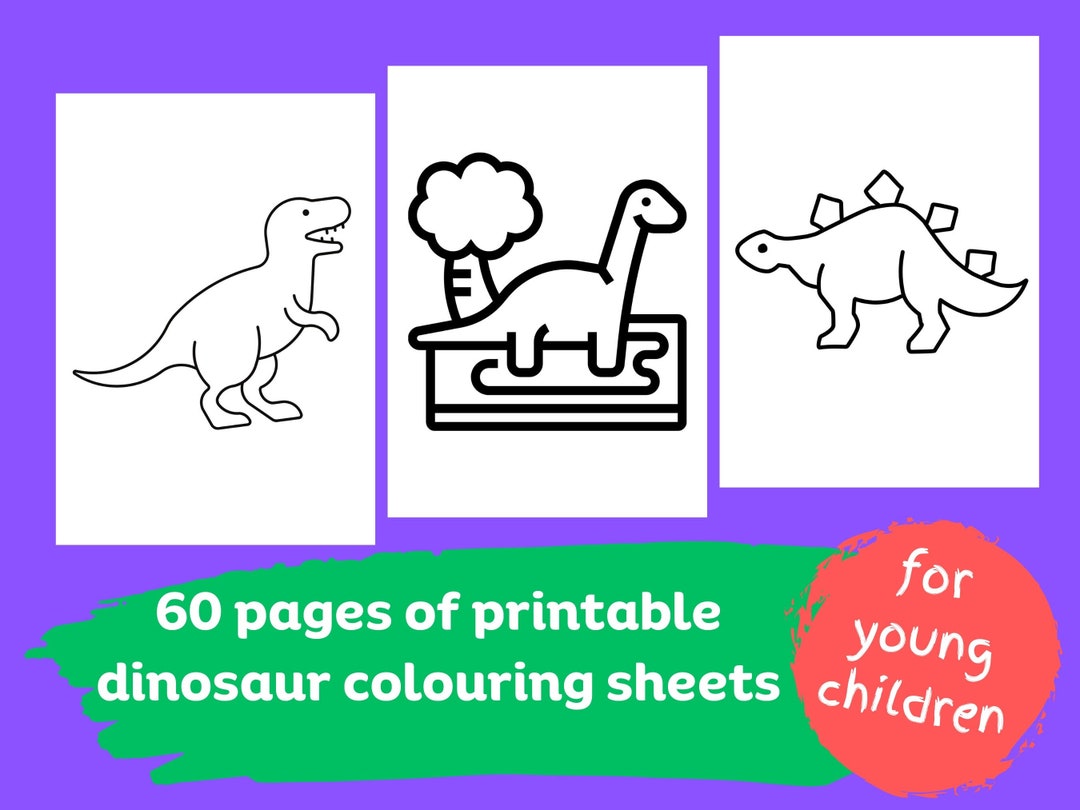 60 Page A4 Dinosaur Colouring Coloring Sheets for Kids Homeschool ...