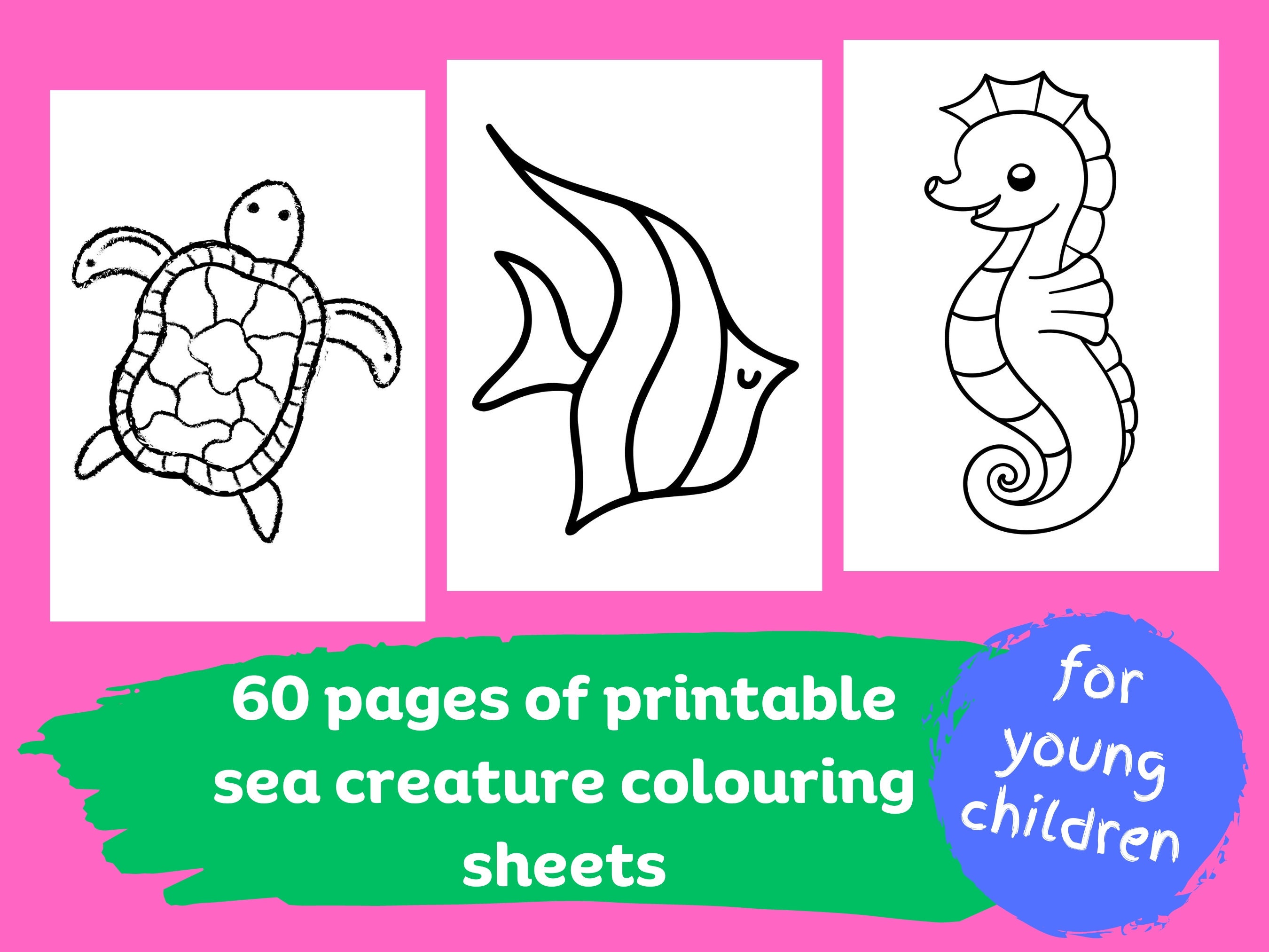 60 Page A4 Printable Sea Creatures Fish Colouring Coloring Sheets for ...
