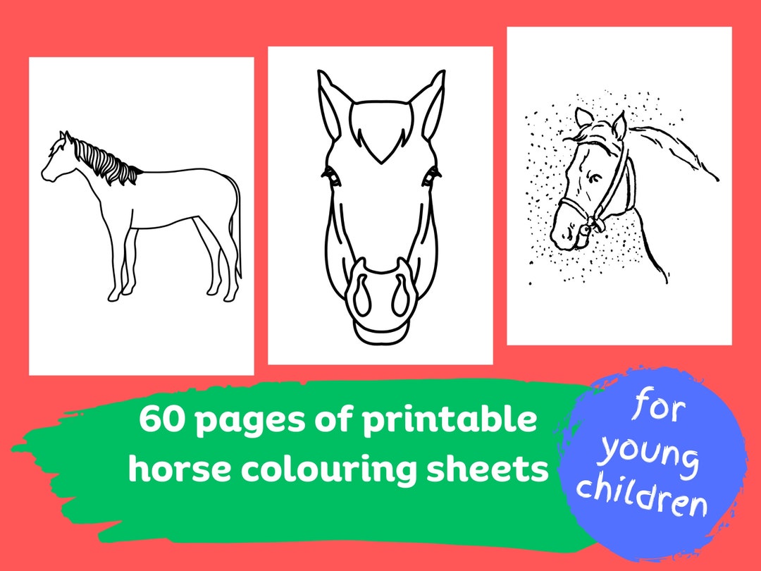 60 Page A4 Printable Horse Colouring Coloring Sheets for Kids ...