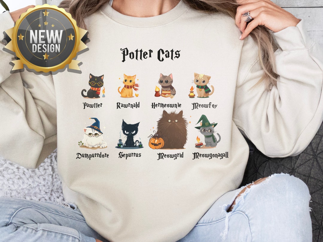 Potter Cats Sweatshirt, Funny Cats Sweater, Cute Cats, Gift for Cat ...