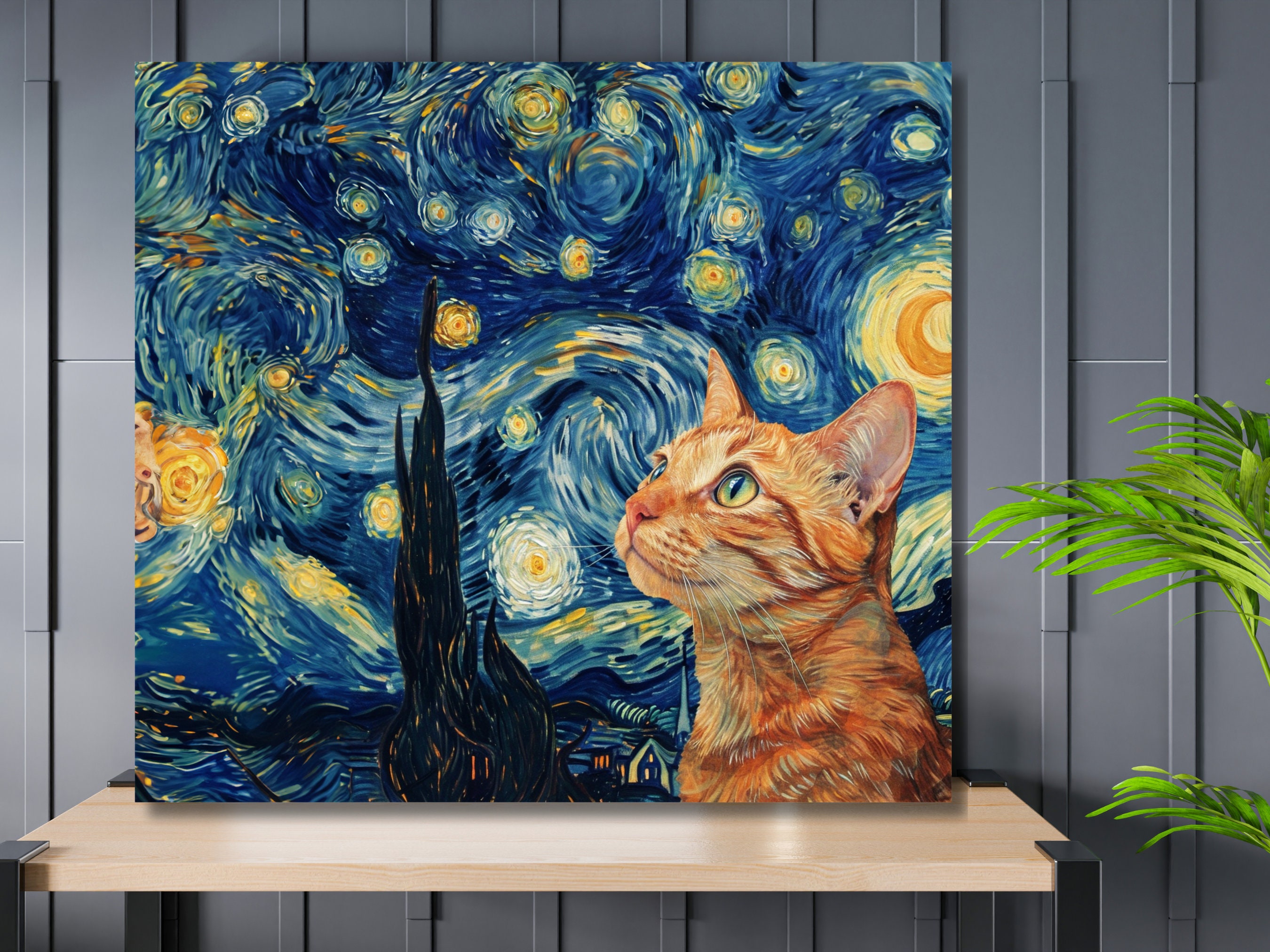 Cat Van Gogh Wall Art, Office Decor for Wall Cubicle, Cats Wall Art ...