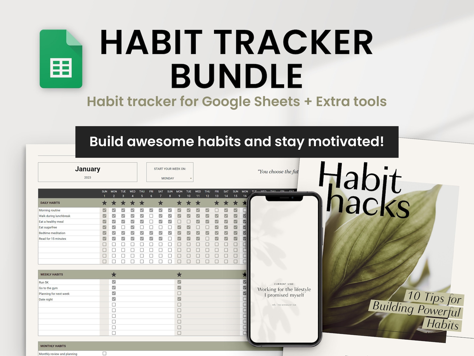 Habit Tracker for Google Sheets, Yearly Template (365 Days) for Daily ...