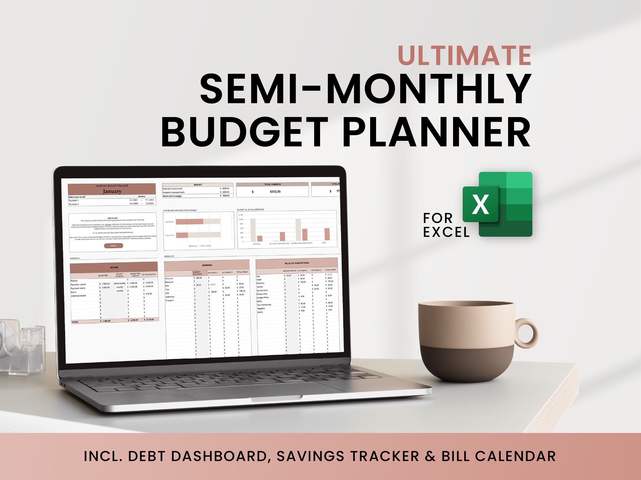 Fortnightly Budget and Excel Template, Bimonthly Budget Planner, Semi ...