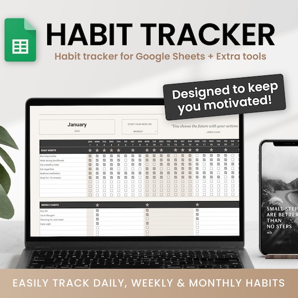 365 Days Habit Tracker for Google Sheets, 2024 Habits Planner, Daily ...