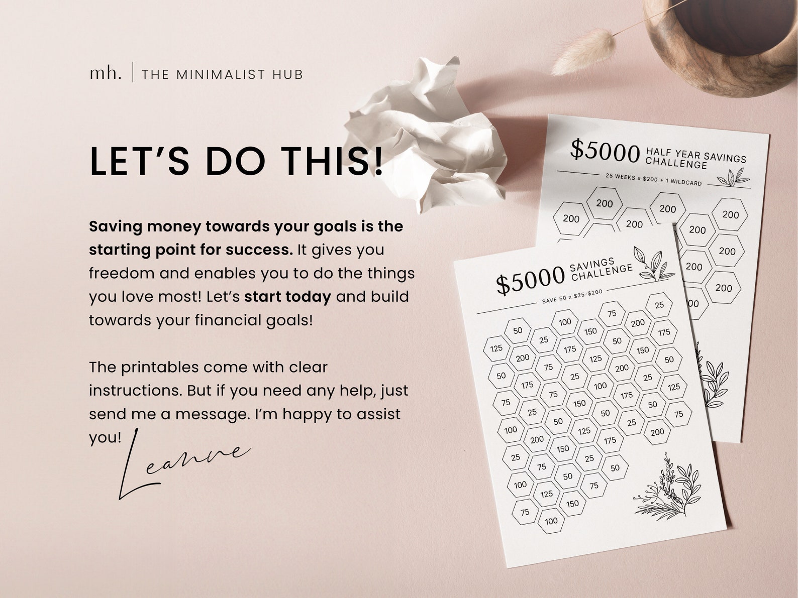 5000 Savings Challenge Printable, 5K in 6 Months, 1 Year, 52 Weeks or ...