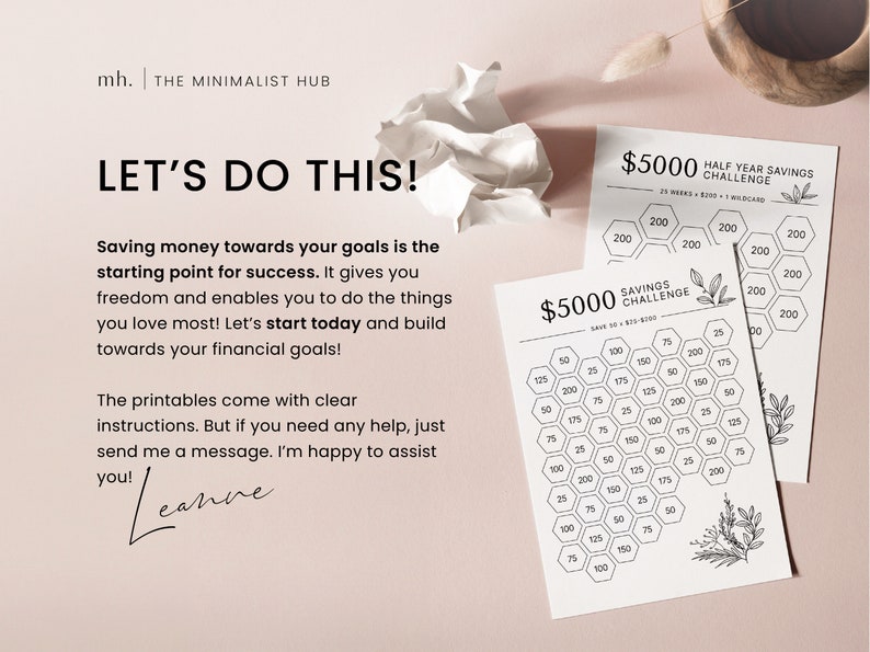 5000 Savings Challenge Printable, 5K in 6 Months, 1 Year, 52 Weeks or ...