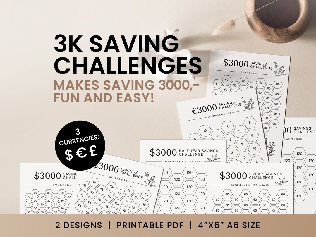 3K Saving Challenge, 3000 Savings Tracker, 3k Sinking Funds Printables ...
