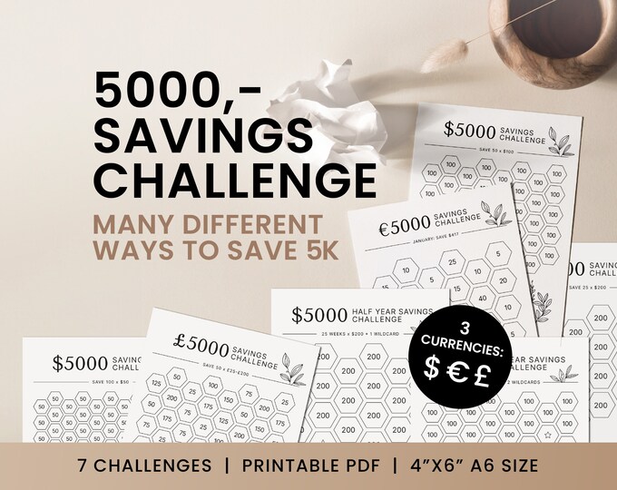 5k Savings Challenge Tracker Printable - Etsy Canada