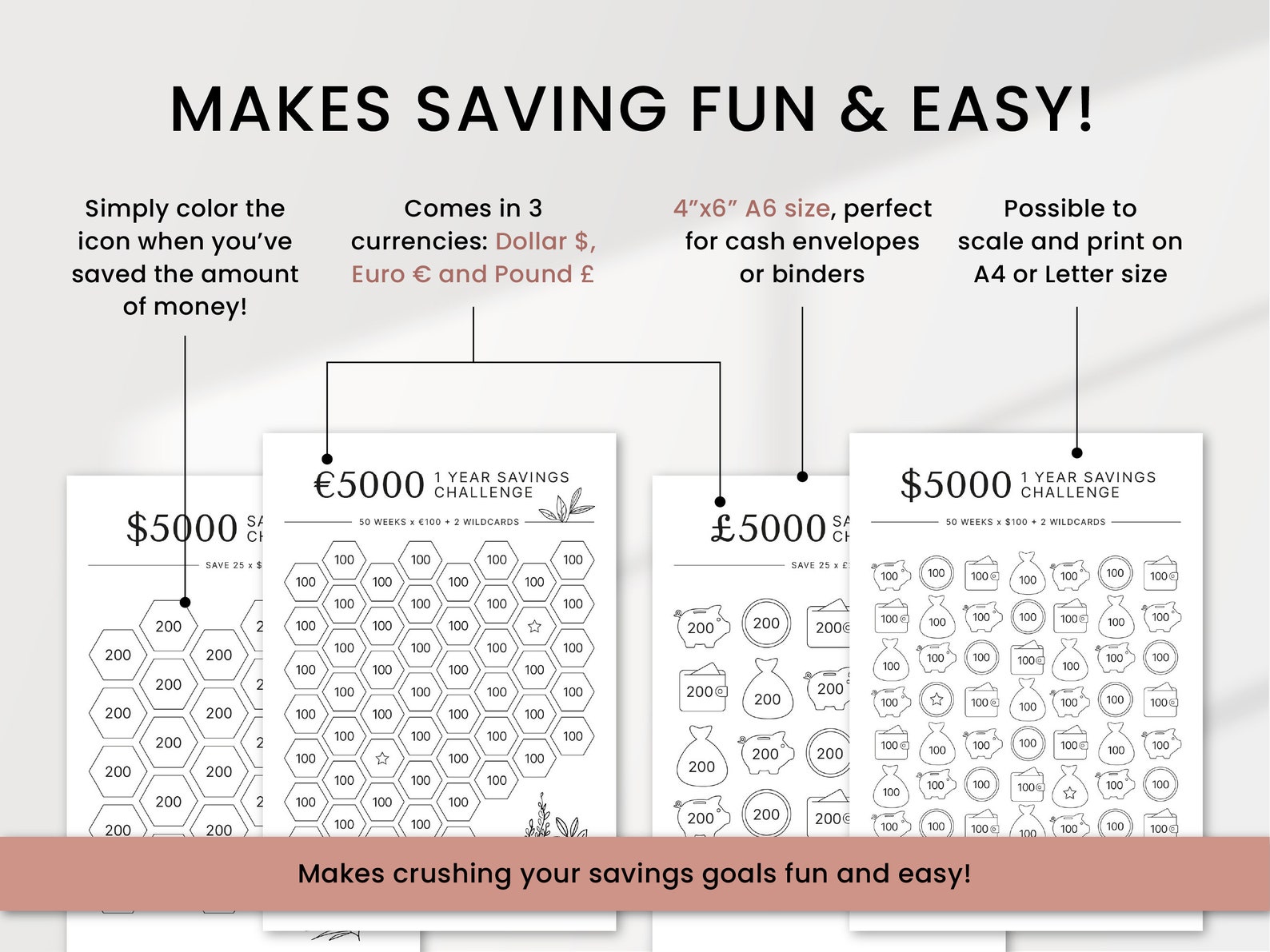 5000 Savings Challenge Printable, 5K in 6 Months, 1 Year, 52 Weeks or ...